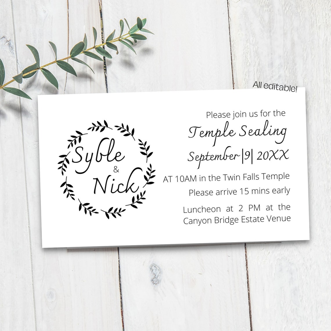 LDS Temple Sealing Invitation Card, 3.5x2'', Temple Template, Printable ...