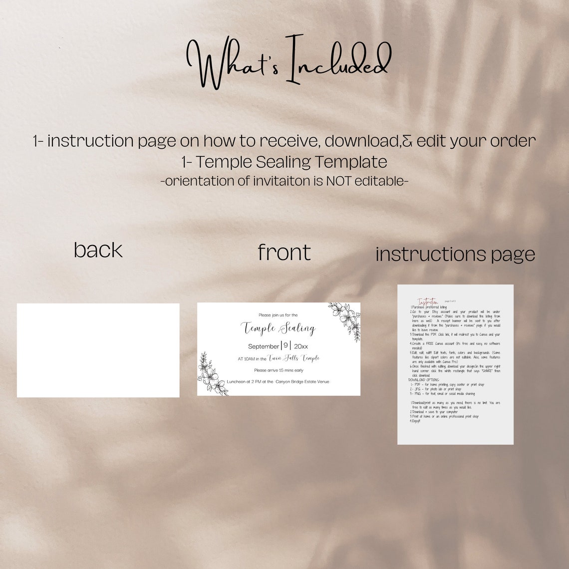 Temple Sealing Wedding Card Insert, Personalized Editable Template - Etsy