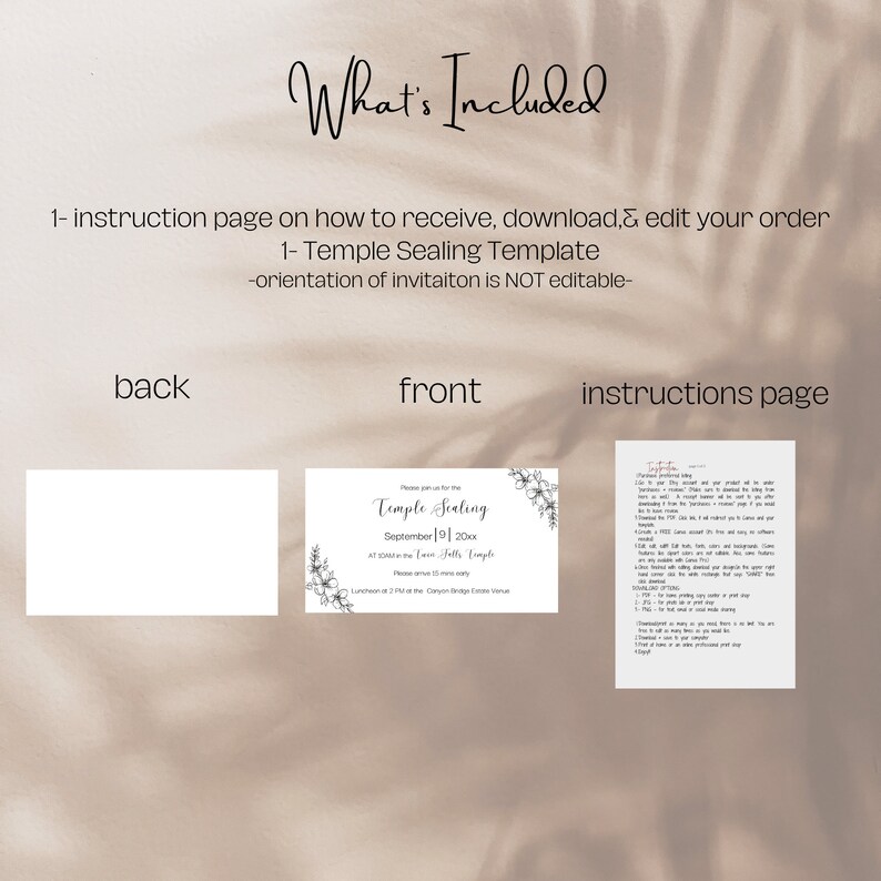 Temple Sealing Wedding Card Insert, Personalized Editable Template - Etsy