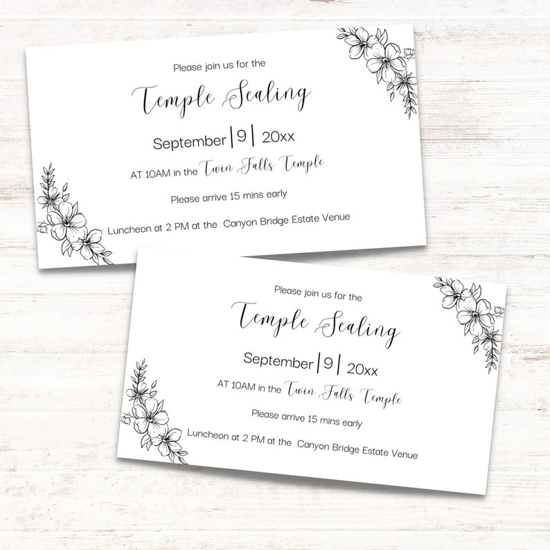 Temple Sealing Wedding Card Insert, Personalized Editable Template - Etsy