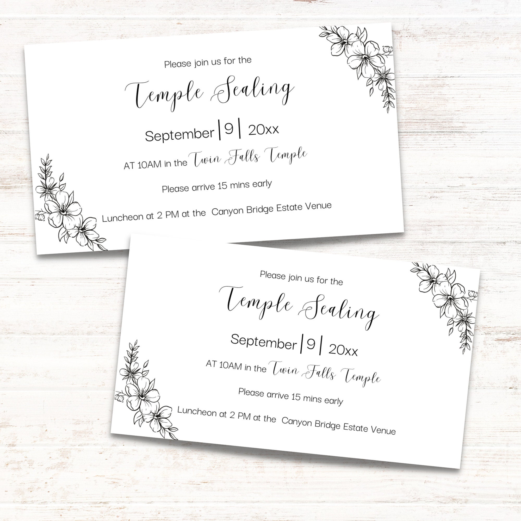 Temple Sealing Wedding Card Insert, Personalized Editable Template - Etsy