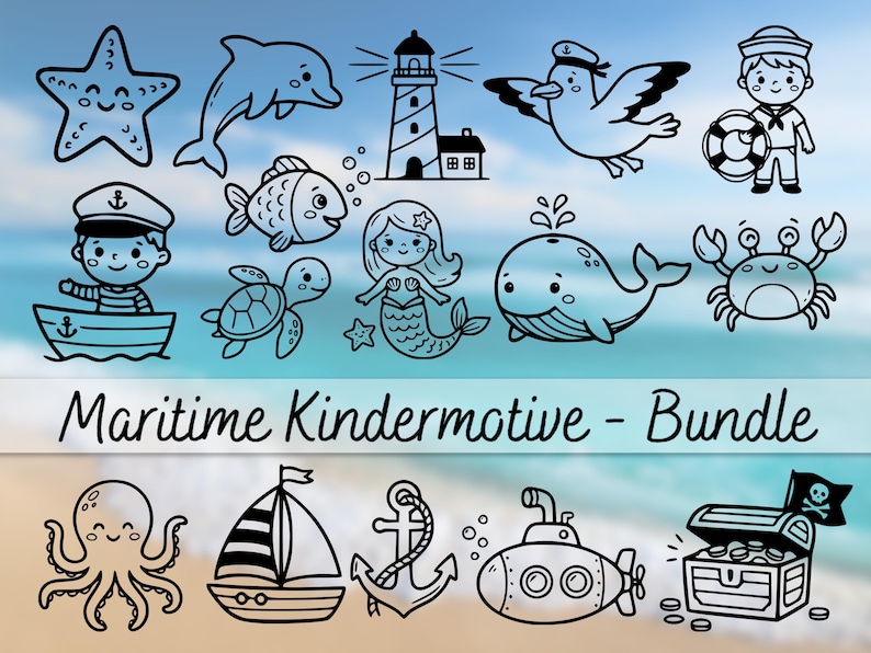 SVG, PNG Maritime Kids Clipart Bundle, Children's Designs, Nautical ...