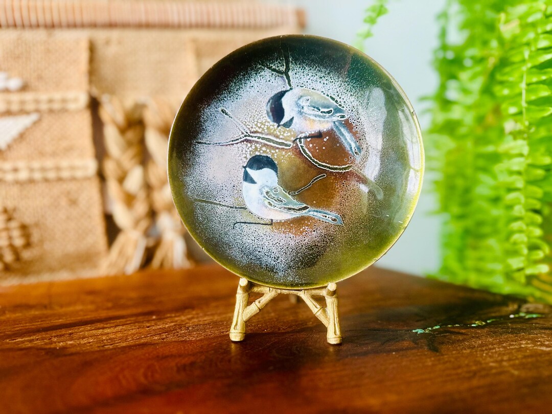 Vintage | MCM | Enamel | Copper | Plate | Dish | Norman Brumm | Birds ...
