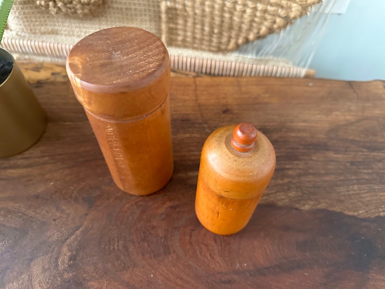 Antique Treenware Turned Wood Containers Cylinders Storage Vintage Box ...