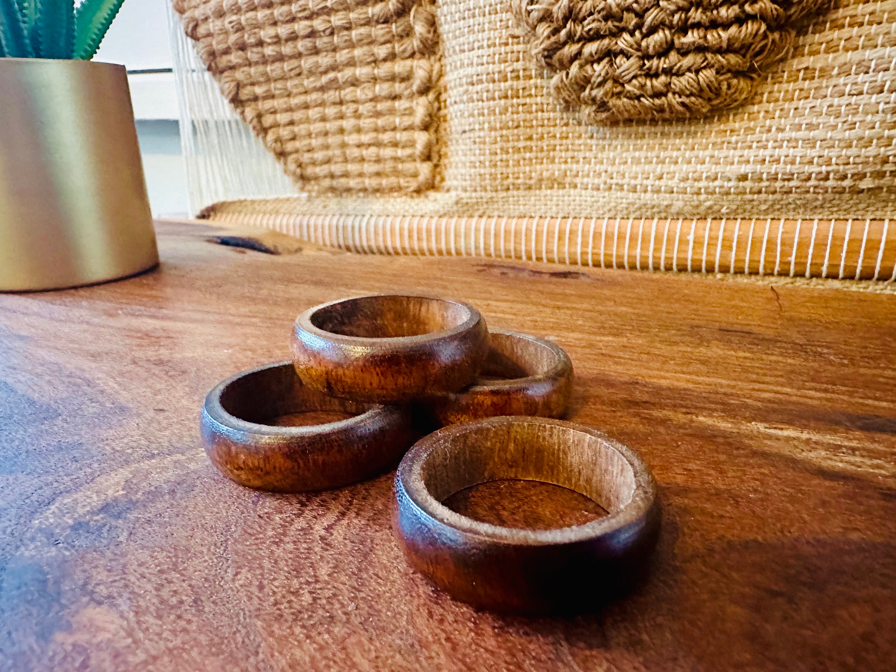 Vintage Mid Century Modern Acacia Monkey Pod Wood Napkin Rings Set of 4 ...