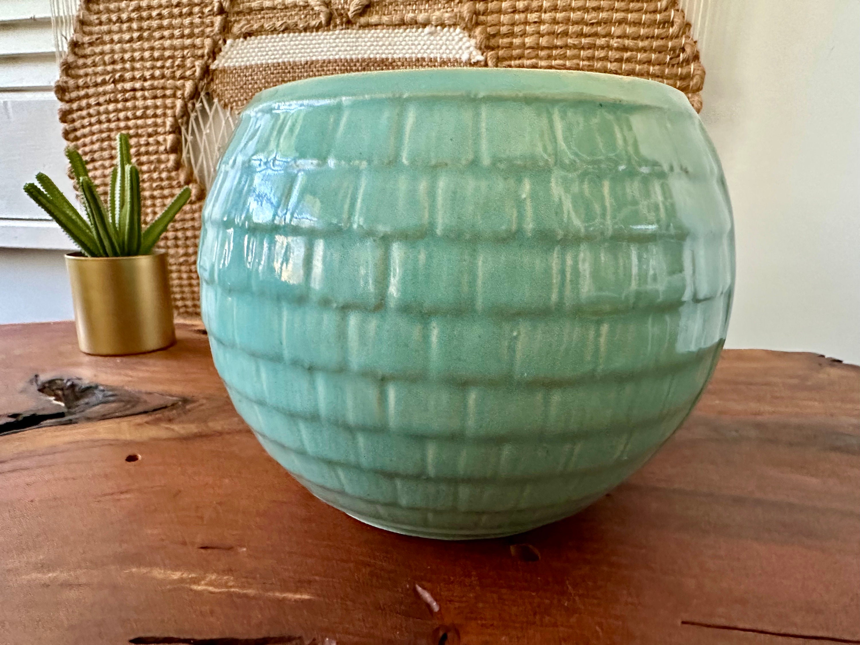 1930s Vintage Mccoy Pottery Round Ball seafoam Green Planter Plant Pot ...