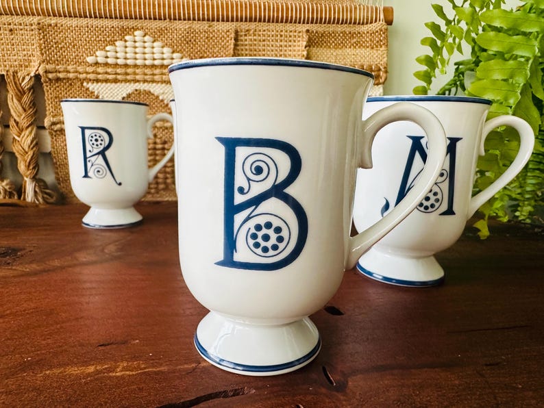 1970's Art Nouveau Styling Letter Monogram Footed Pedestal Cup Mug ...