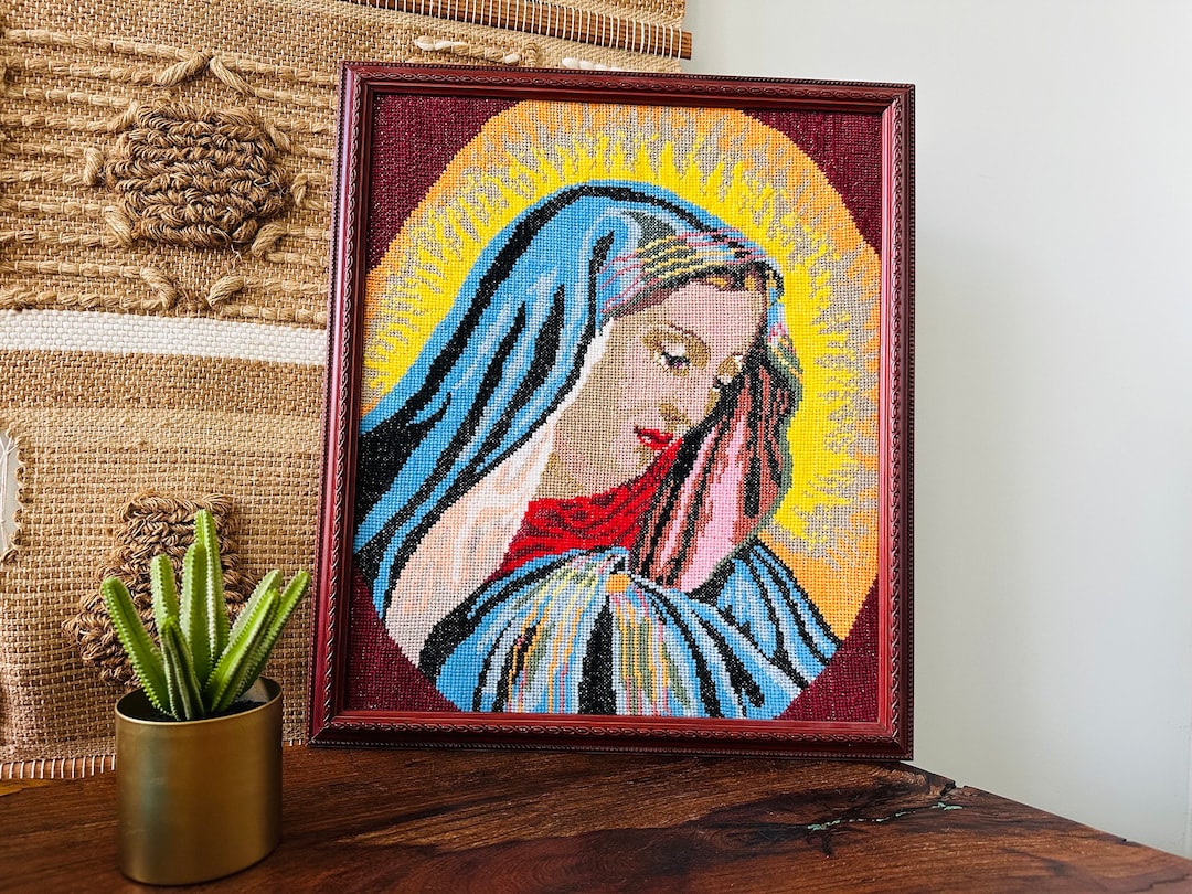 Vintage | Framed | Needlepoint | Framed | Madonna | Virgin | Mary ...