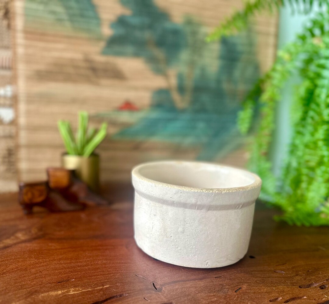 Vintage | Pottery | Stoneware | Crock | Pet | Feeder | Bowl | Curved ...