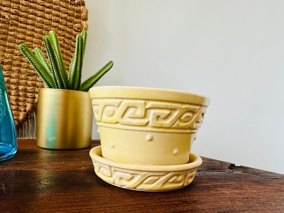 Vintage | Mccoy | Yellow | Greek Key & Dots | Aztec | Planter - Etsy