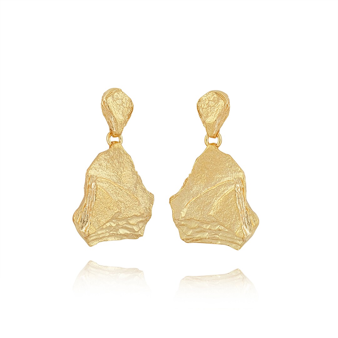 24k Gold Dangle Earrings, Texture Earrings, Minimalist Earrings ...