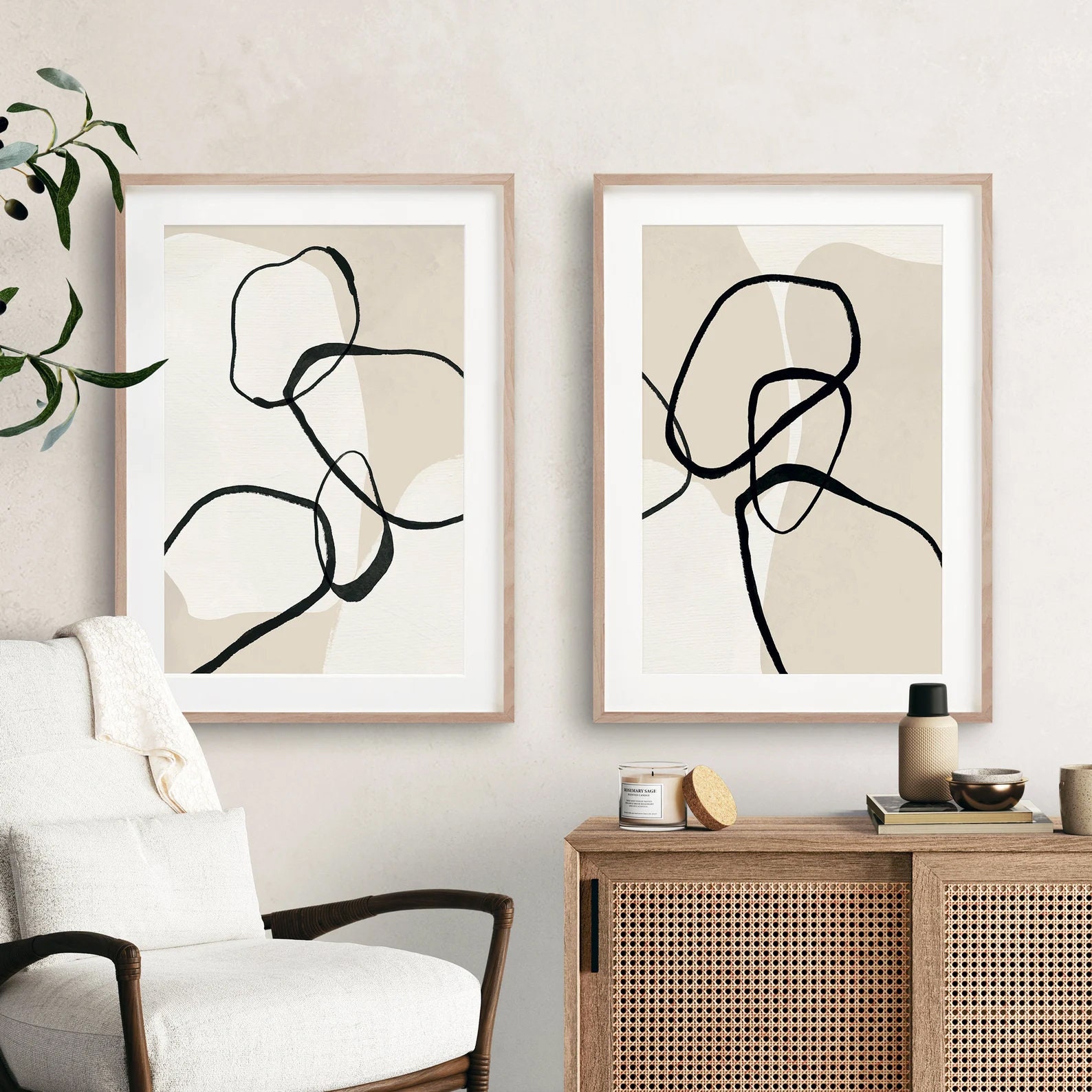 Set of 2 Wall Posters, Abstract Wall Decoration, Large Wall Art, Modern ...