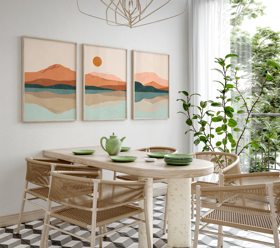 Set of 3 Posters, Terracotta Wall Art, Sunset Wall Art, Abstract Boho ...