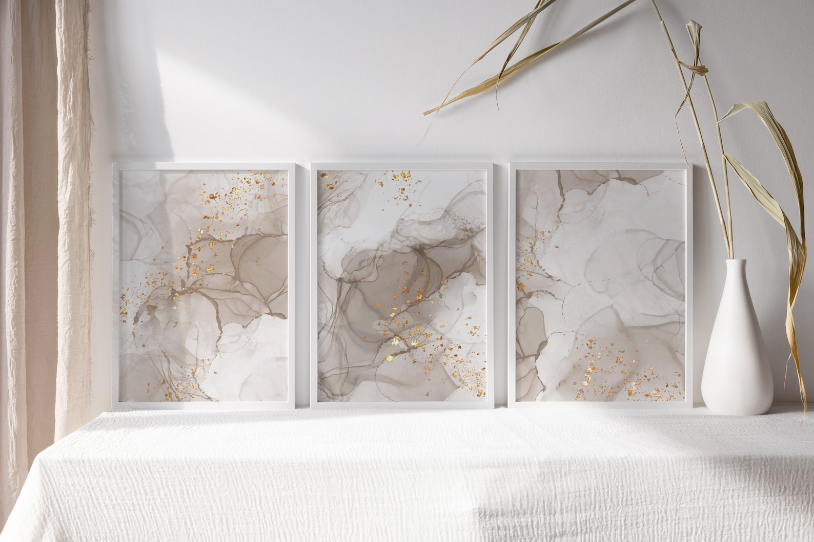 3-er Set Marmor Beige und Gold Wandbilder Schlafzimmer - Etsy.de