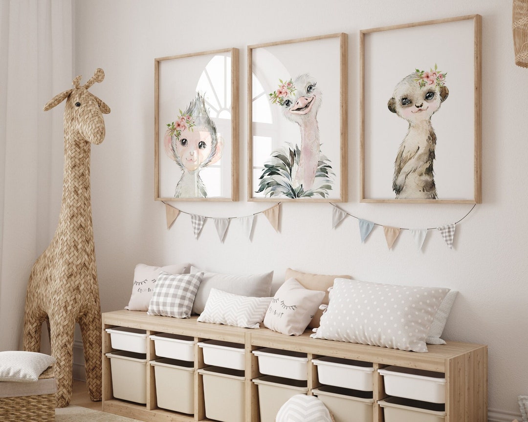 Nursery Poster Set Watercolor Set of 3 Wall Art Pictures Baby Room ...