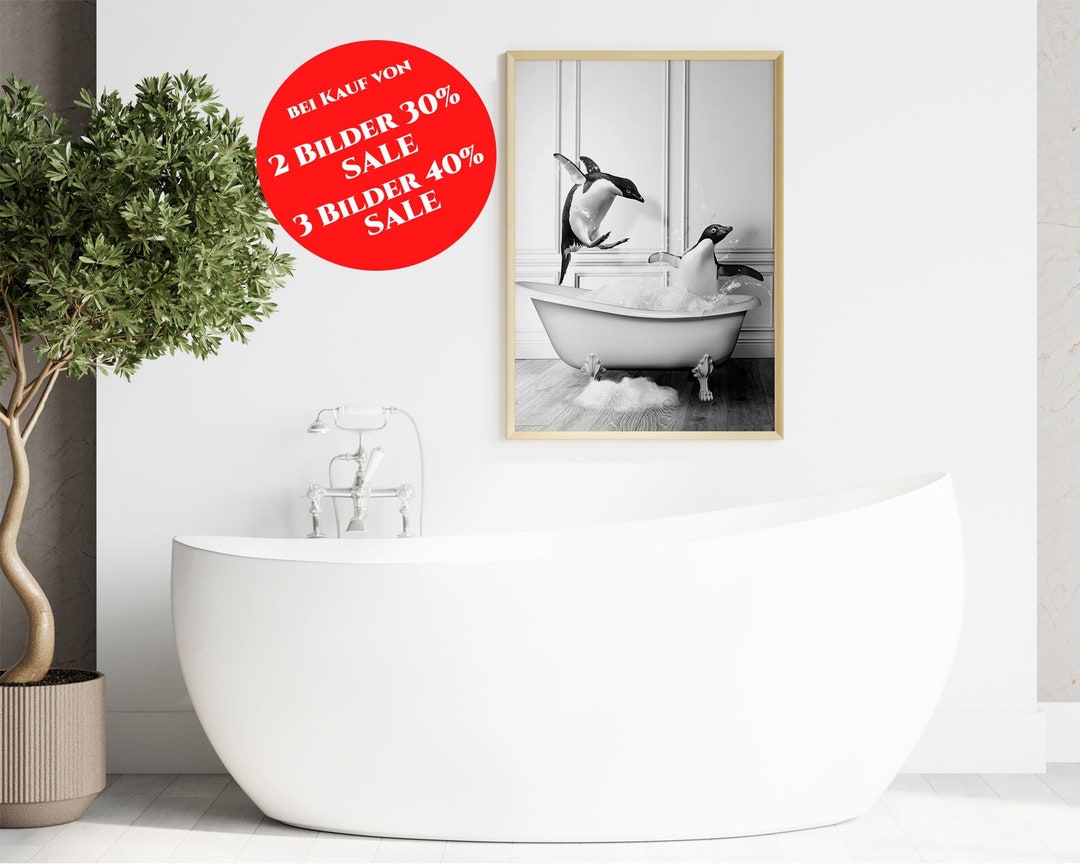 Bathroom Wall Mural Funny Bathroom Poster Living Room Poster Penguins ...
