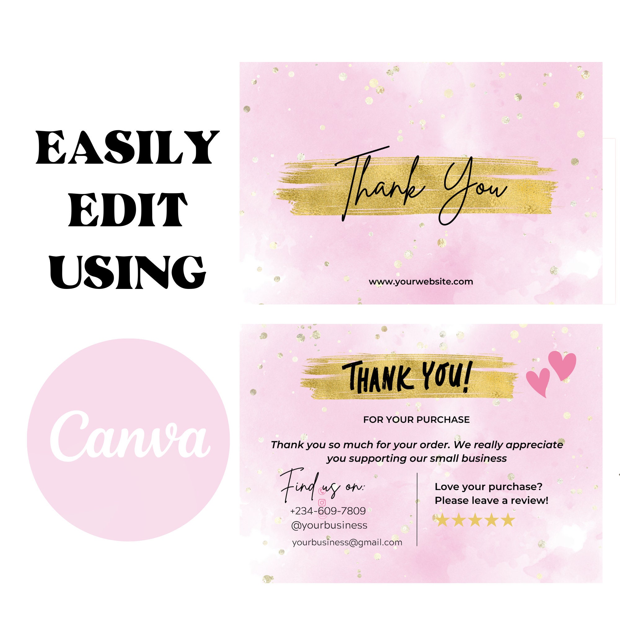 Thank You Card Template, Thank You Insert, Canva Thank You Template ...