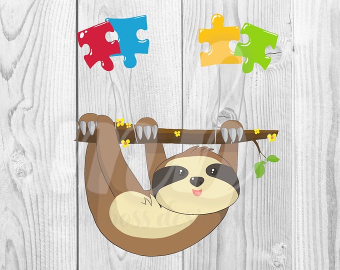 Autism Puzzle Sloth DIGITAL PNG - Etsy