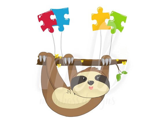 Autism Puzzle Sloth DIGITAL PNG - Etsy