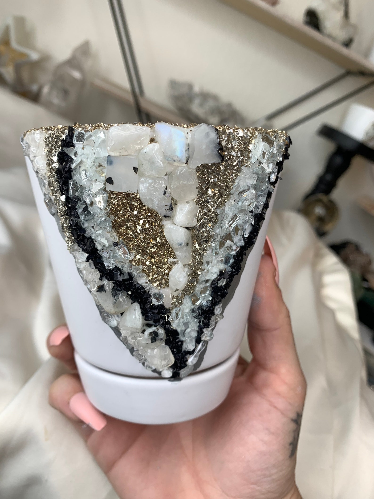 Custom Ceramic Geode Planters With Genuine Crystals - Etsy