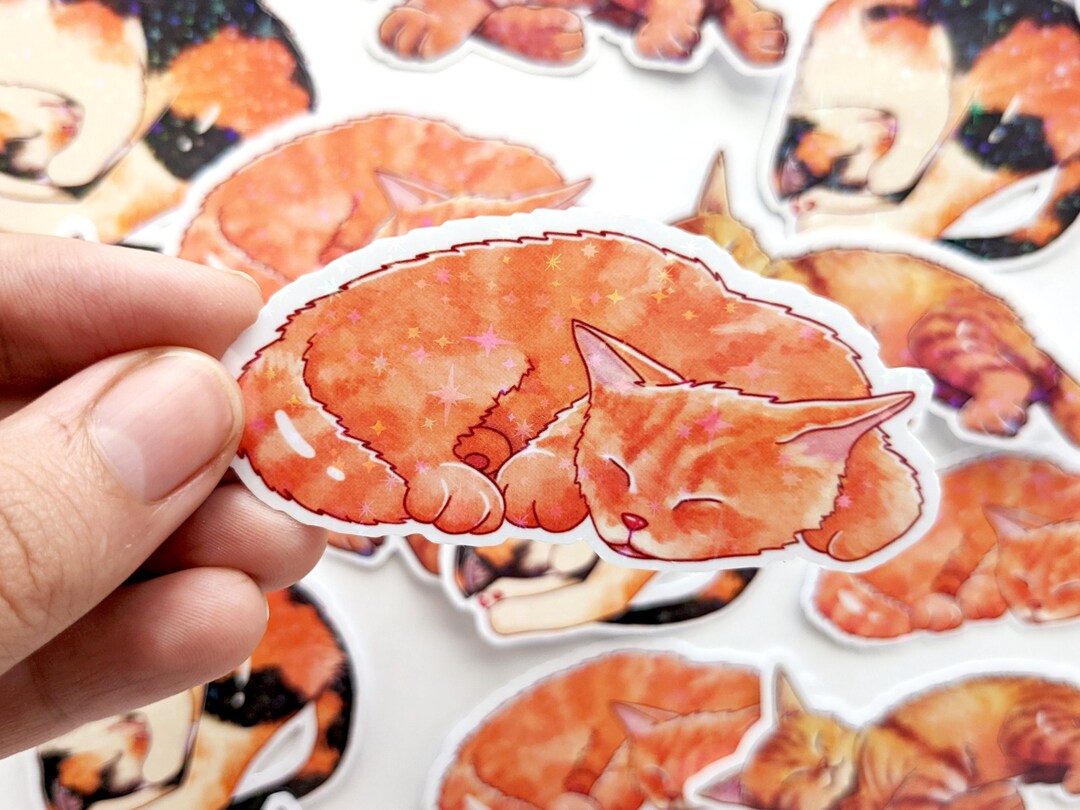 Cute Ginger Cat Sticker Holographic Kitty Vinyl Decal - Etsy
