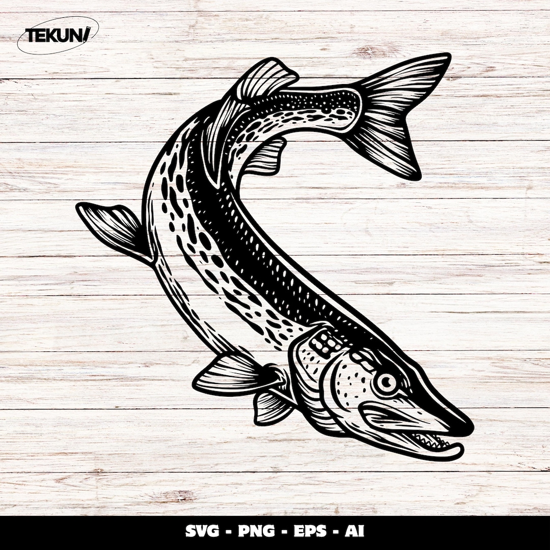 Pike Fish SVG: Northern Pike Clipart, Fishing Cut File (digital ...