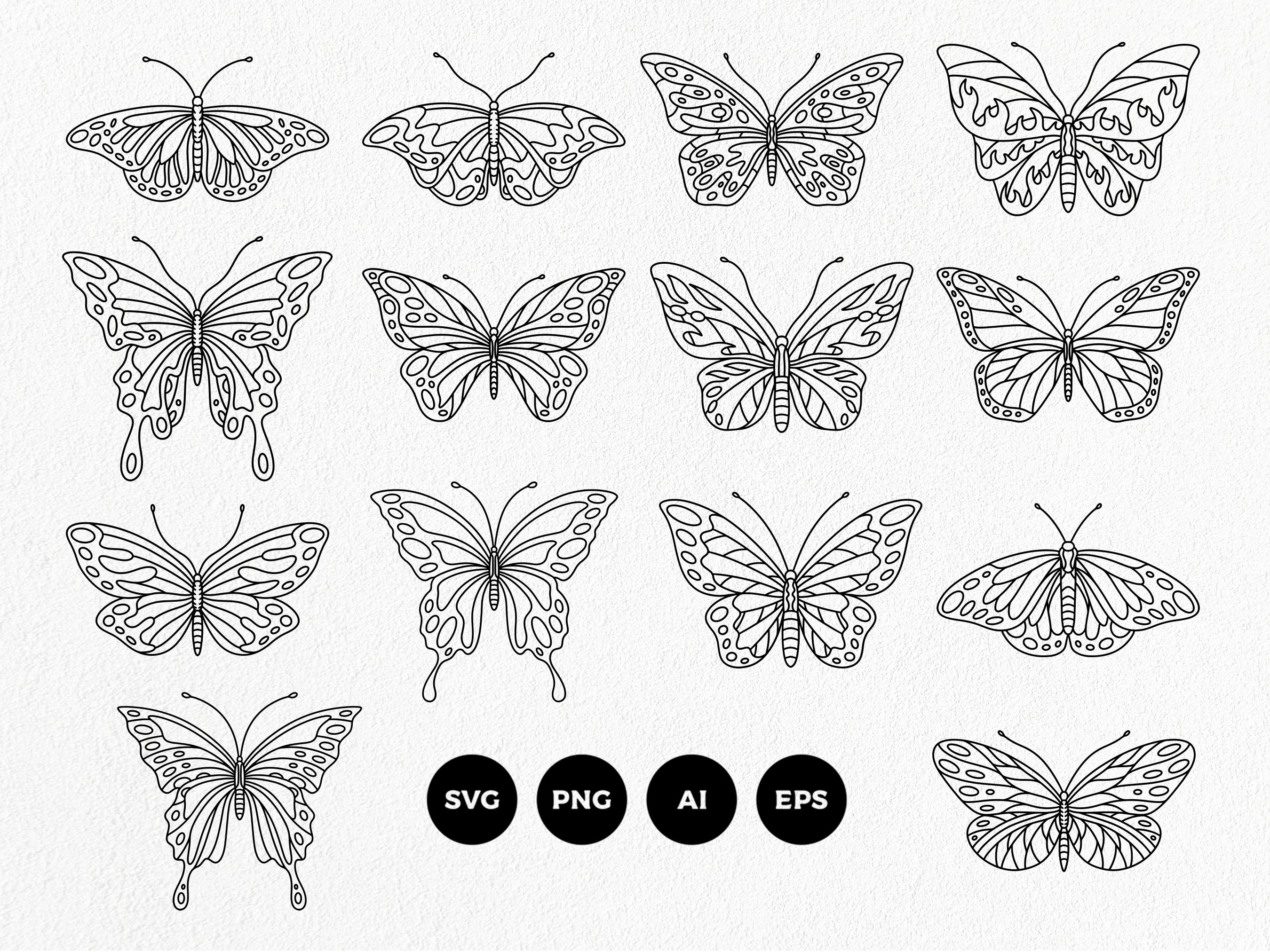 Butterfly Line Art Illustration Bundle Instant Download - Etsy