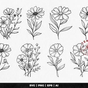 Set of Hand Drawn Flower Svg, Wildflower Png - Instant Download - Etsy