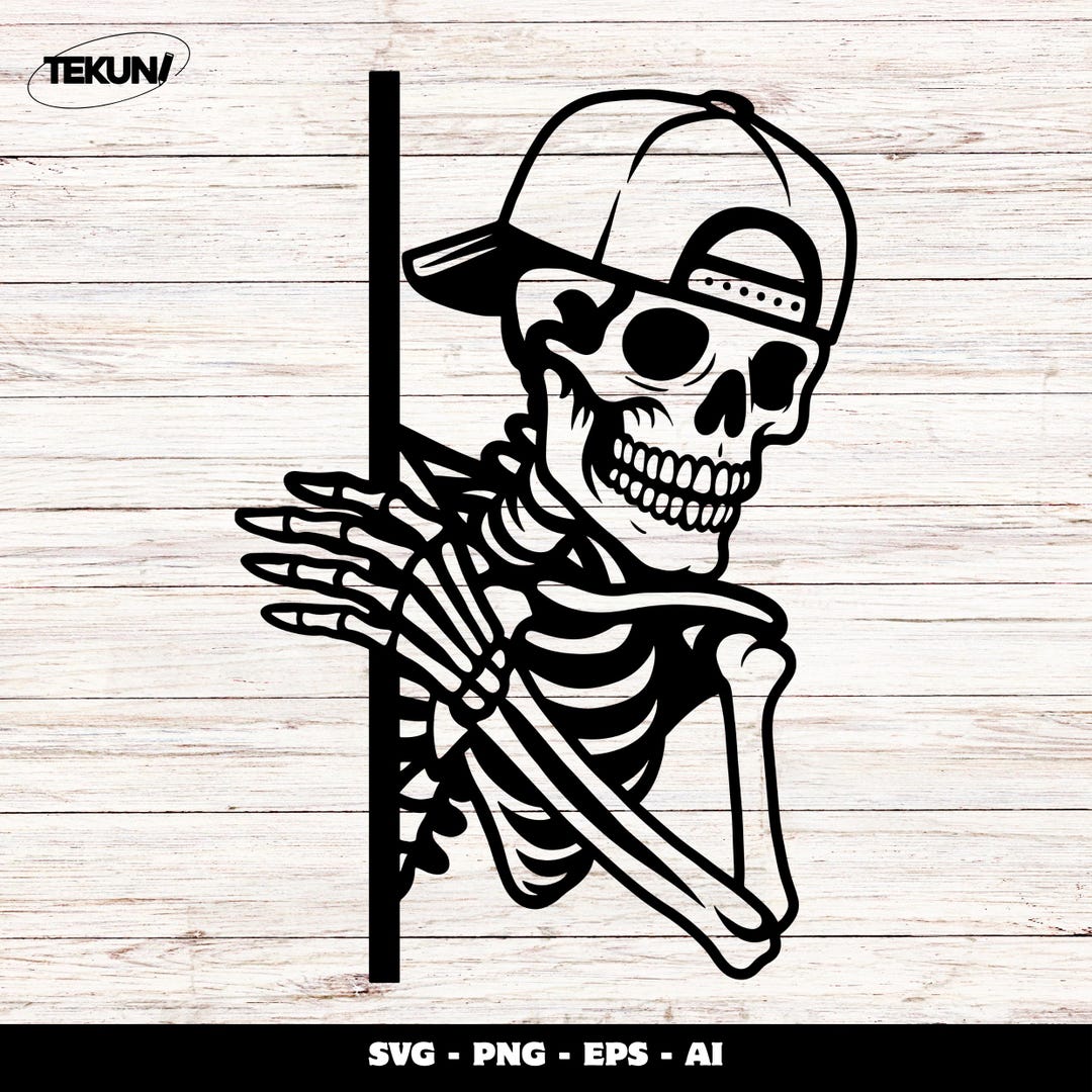 Funny Skeleton SVG: Peeking Skull With Snapback (digital Download - Etsy