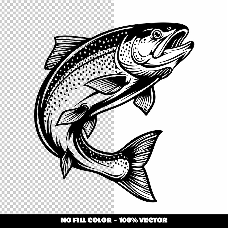 Jumping Rainbow Trout SVG: Fish Silhouette Cut File (digital Download ...