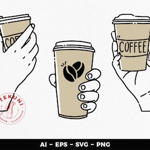 Hand Holding Coffee Cup Svg, Coffee Line Art Svg, Instant Download - Etsy