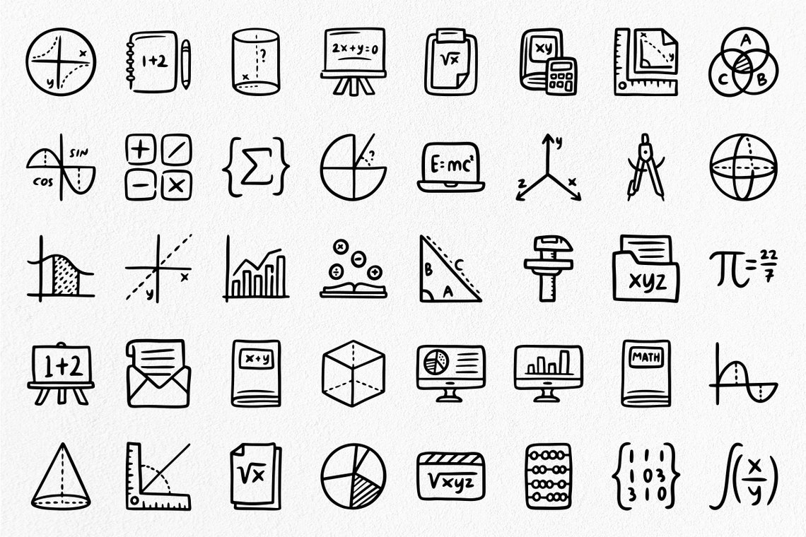 Math Doodle Icons, Hand-drawn Illustration - Instant Download - Etsy