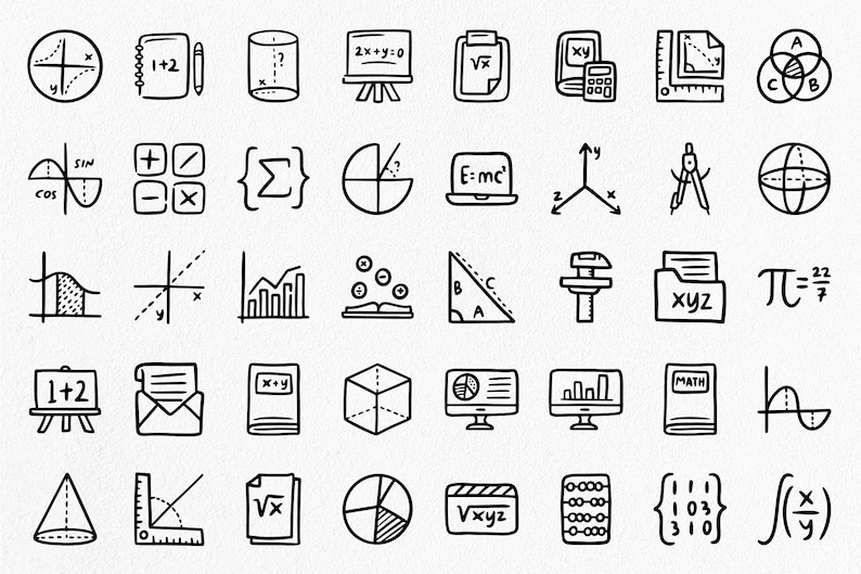 Math Doodle Icons, Hand-drawn Illustration Instant Download - Etsy