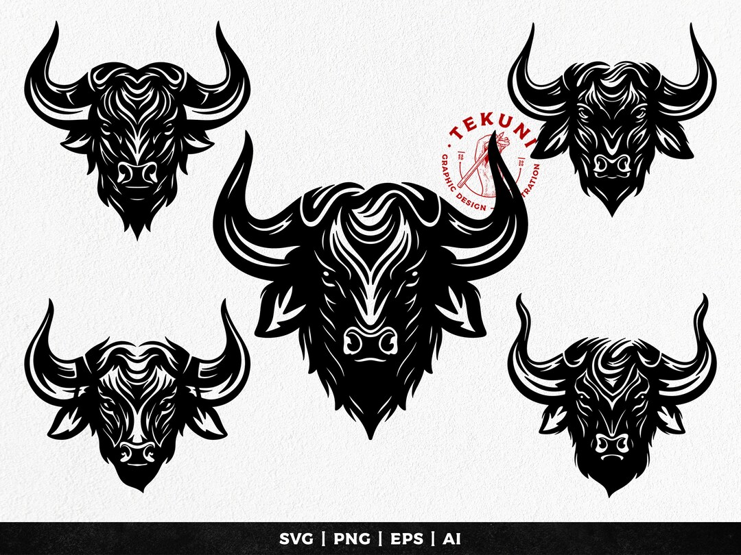 Set of Bull Head Svg, Bull Silhouette Instant Download - Etsy