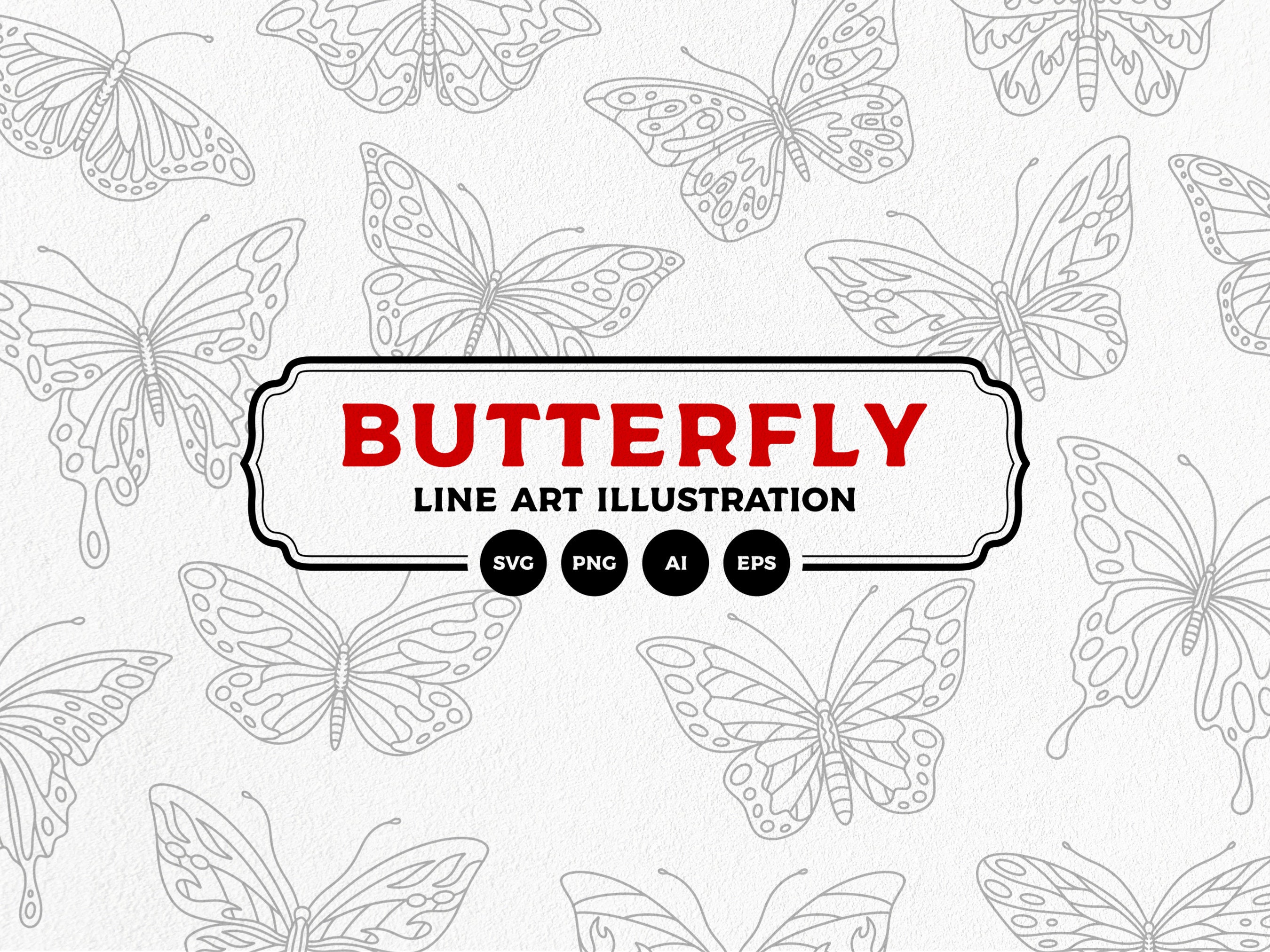 Butterfly Line Art Illustration Bundle Instant Download - Etsy