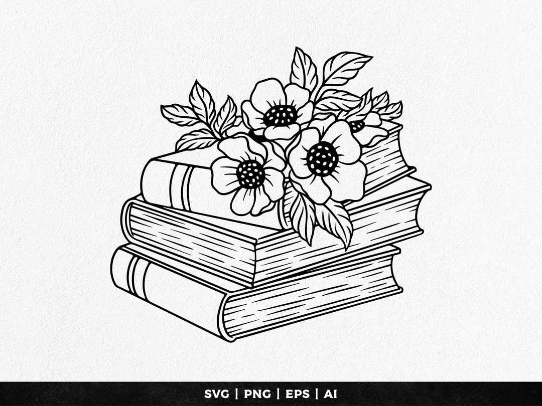 Book With Flowers Svg, Vector File - Instant Download - Etsy