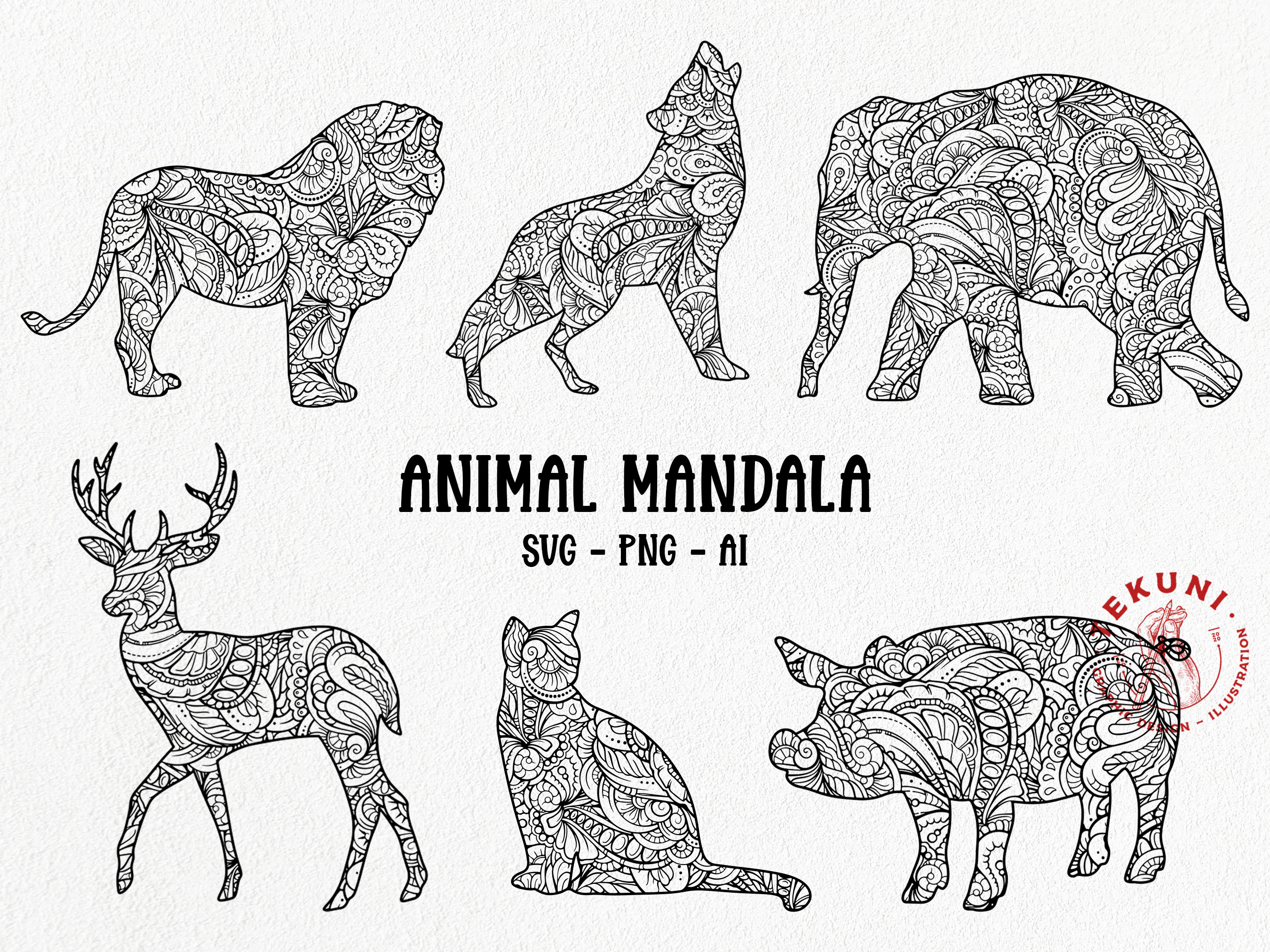 Zentangle Animal Mandala SVG, Coloring Page, Instant Download - Etsy