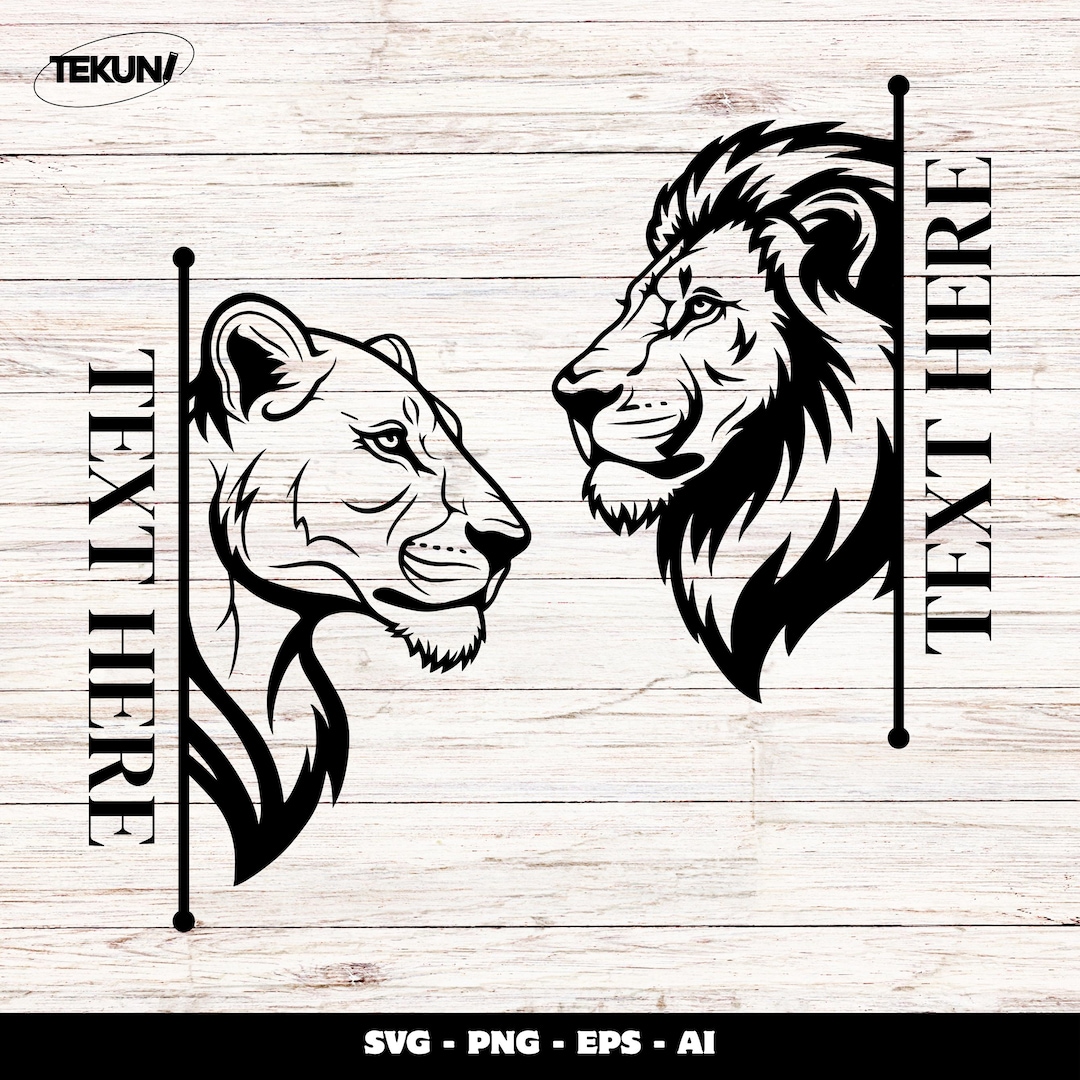 Lion and Lioness Split Monogram SVG: Family Name Sign Cut File (digital ...