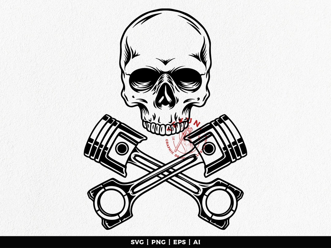 Skull With Crossed Pistons SVG: Mechanic Clipart (digital Download) - Etsy