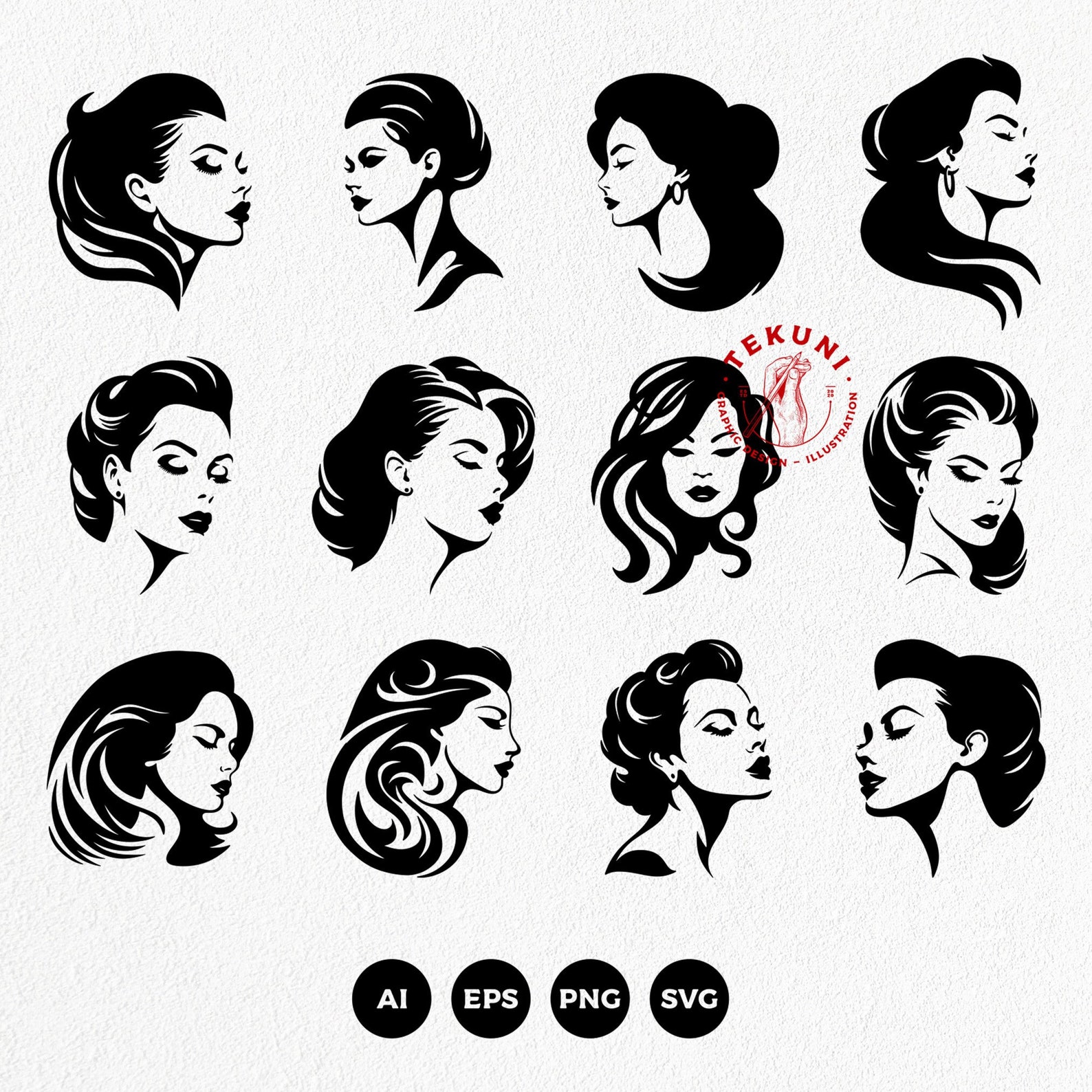 Woman Face Svg Bundle, Beauty Logo Template, Woman Silhouette - Instant ...