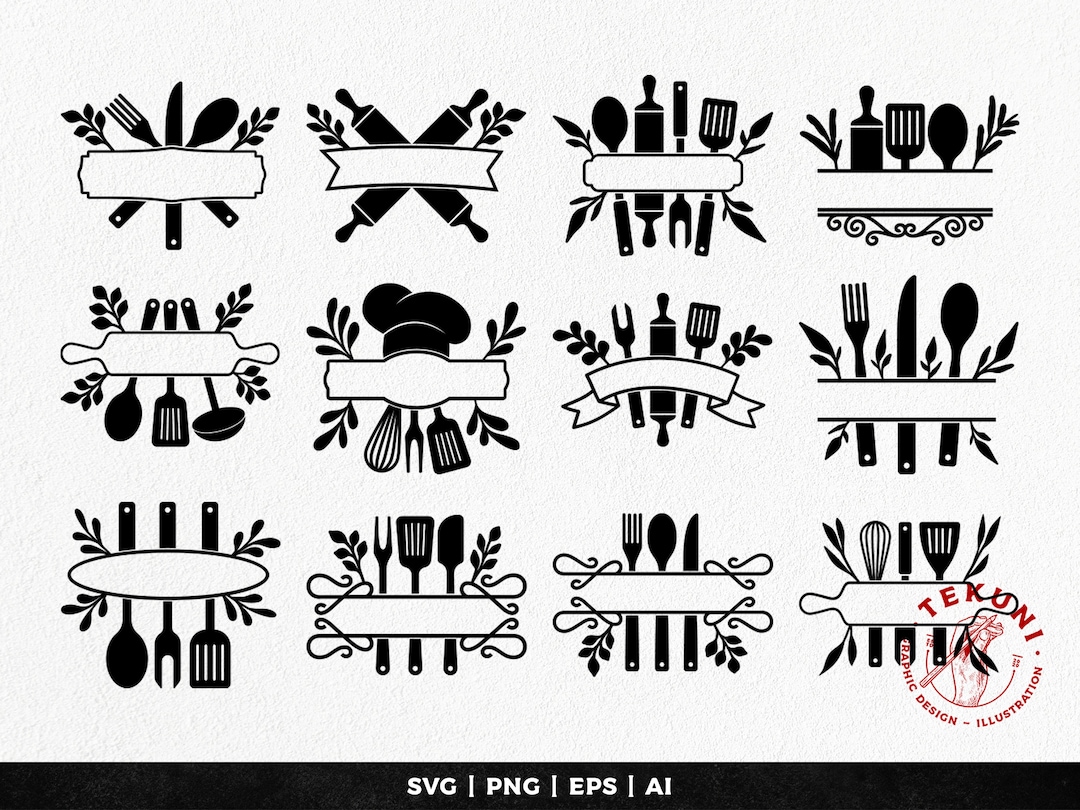 Kitchen Utensils Split Border, Cooking Utensils - Instant Download - Etsy