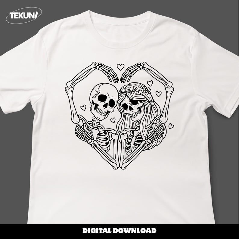 Skeleton Couple SVG, Gothic Valentine Skull Illustration, Skeleton Cut ...