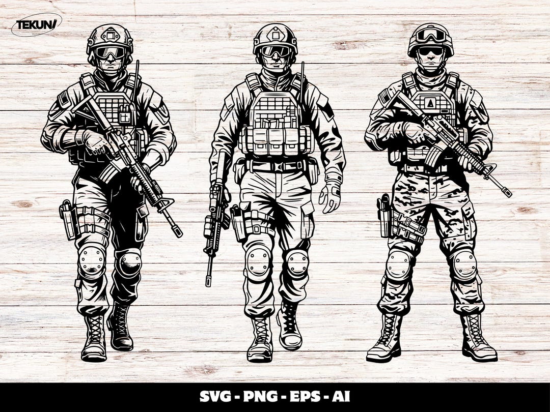 Armed Soldier SVG Bundle, Tactical Soldier Illustration, Combat ...