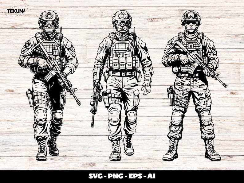 Armed Soldier SVG Bundle, Tactical Soldier Illustration, Combat ...