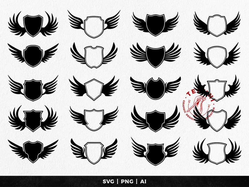 Winged Shield Svg Bundle, Coat of Arms Svg - Instant Download - Etsy