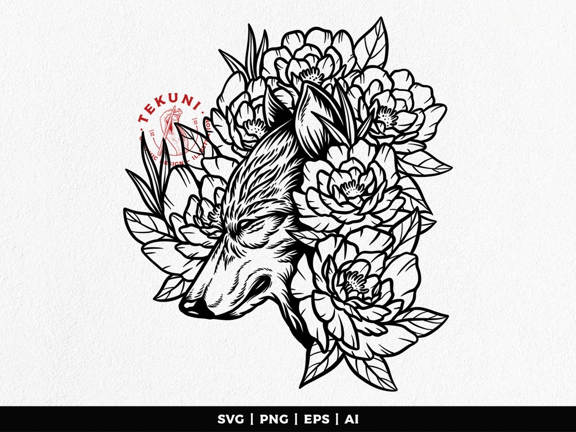 Wolf With Flowers PNG Floral Wolf SVG Wolf SVG Instant - Etsy