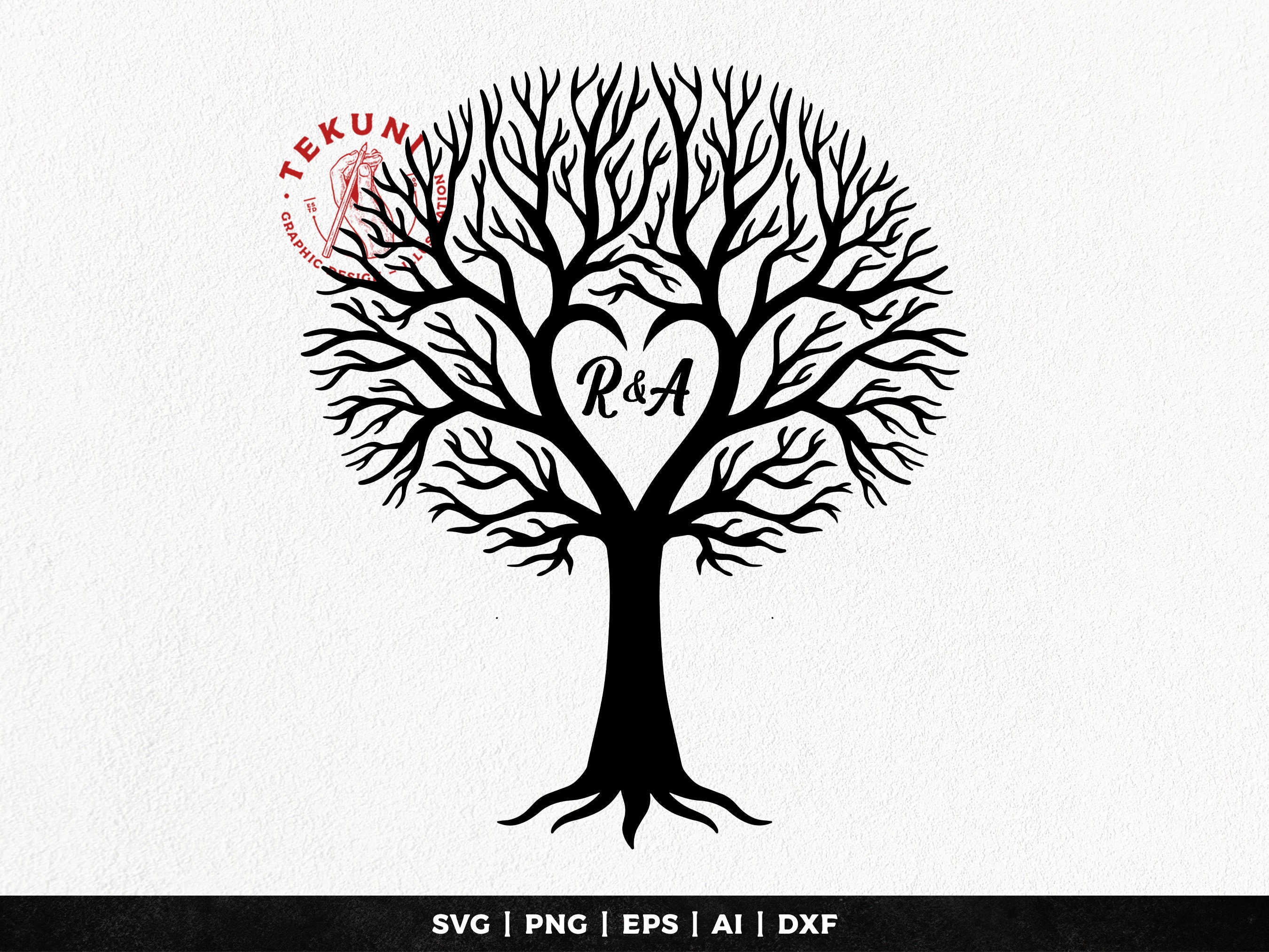 Personalized Tree Initials Cut File for Couples Customizable SVG, EPS ...