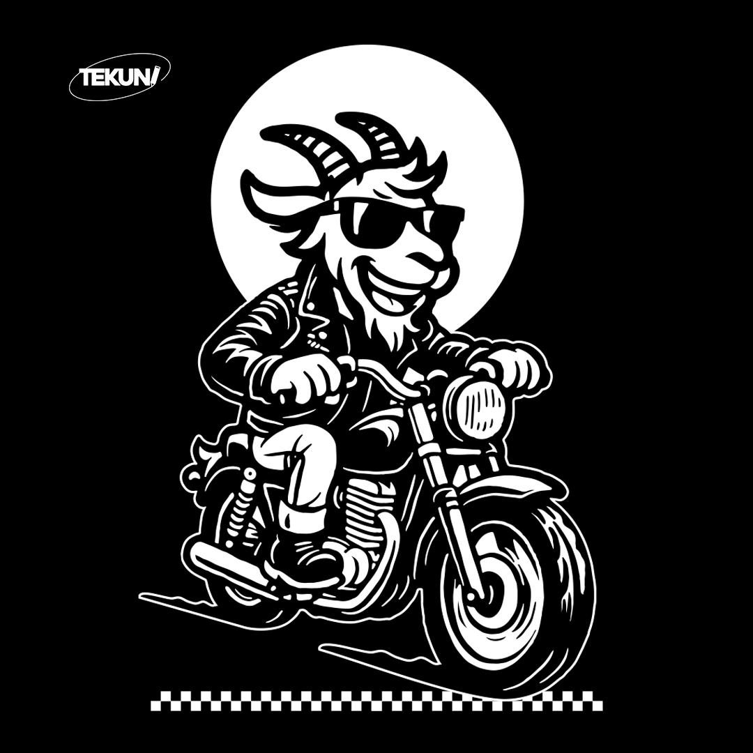Goat Biker Motorcycle Design: Retro Cartoon Animal Art (digital ...