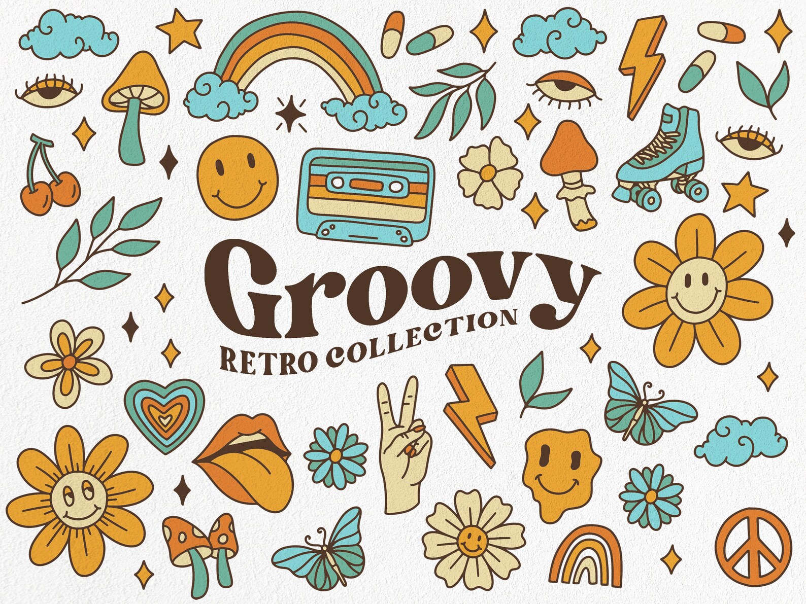 Groovy Hippie Svg, Retro Ornaments Clip Art, Instant Download - Etsy