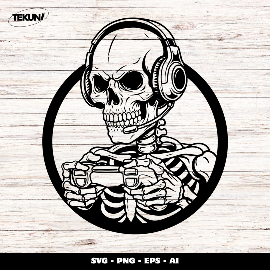 Gamer Skull SVG, Gaming Skeleton With Headset - Instant Download - Etsy